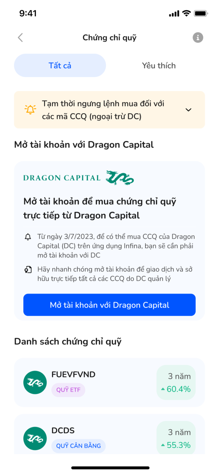 Hướng dẫn mở tài khoản chứng chỉ quỹ Dragon Capital tại Infina